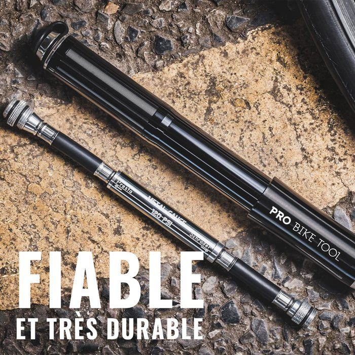 Pro-Bike Tool Mini Pompe à vélo avec jauge – Compatible avec Presta et Schrader – Gonflage ...