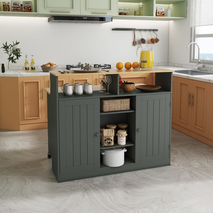 Ilot de cuisine table de bar rabattable - multi-rangement - MDF gris ...