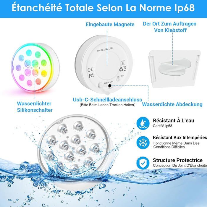 Lumière LED Submersible - XVX - Rechargeable - IP68 Étanche - 16 ...