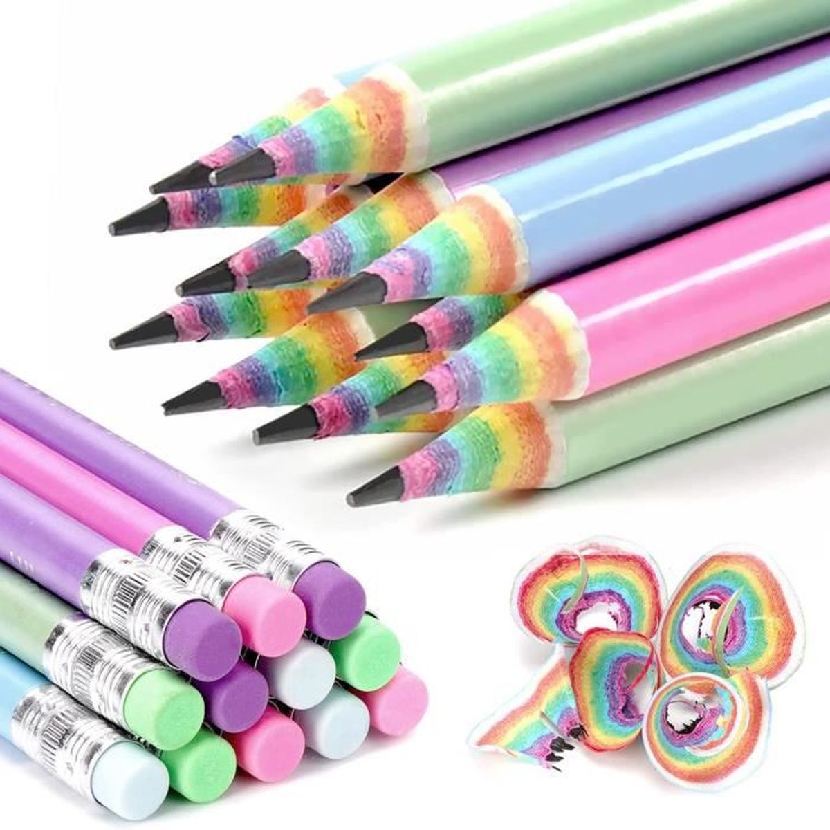 Crayons arc-en-ciel, crayon d’écriture à dessin avec caoutchouc, pré ...