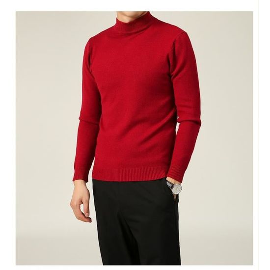Pull Homme en Tricot Manches Longues Pullover Chaud Col Montant Couleur ...