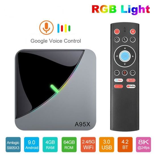 VONTAR A95X F3 Air 8K rvb lumière TV boîte Android 9 Amlogic S905X3 4GB ...