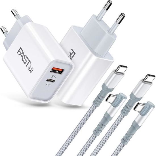 Fast Charger 3.0 Adaptateur Secteur Usb C 20 W, 2 Paquets Embout ...