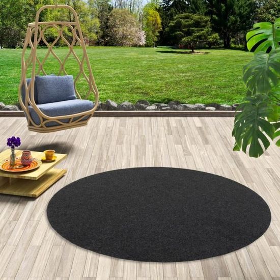 Tapis de gazon artificiel rond - Kingston - anthracite - 133x133 cm - pour Jardin, Terrasse ...