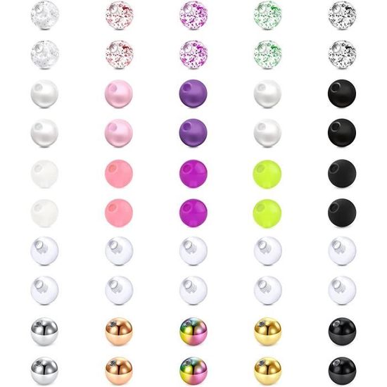 Crdifu Piercing Remplacement Boules 3mm Acier Inoxydable 16G Acrylique ...