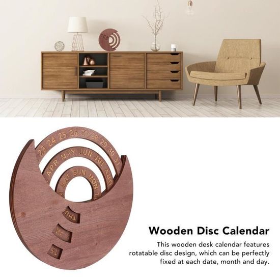 ZER-calendrier en bois Calendrier à disque en bois brun foncé disque ...