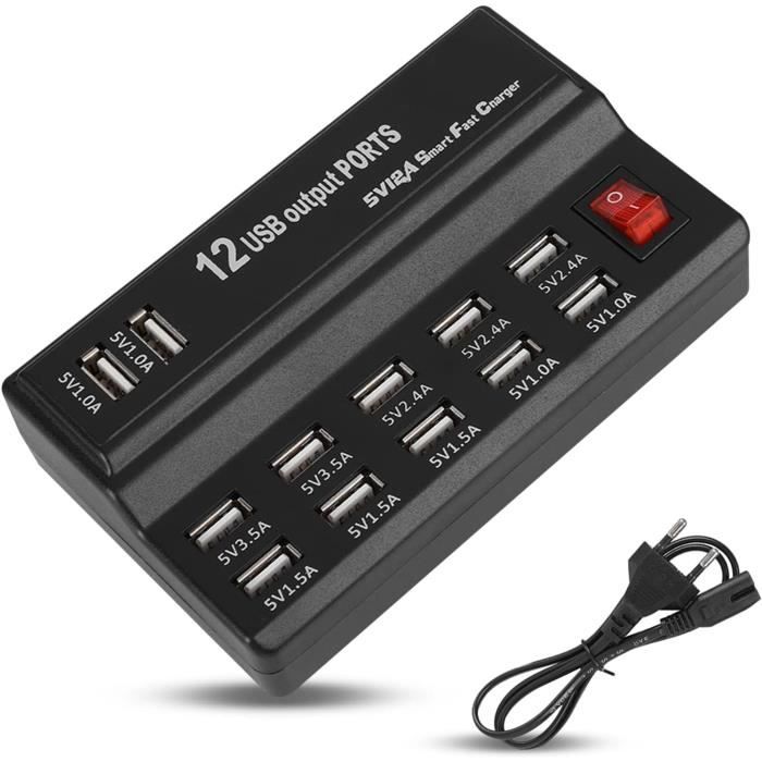 Station de Charge USB 12 Ports, Adaptateur Secteur Hub USB 5V 10A ...