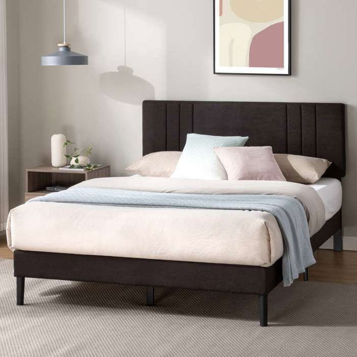 Zinus Zoya Lit capitonné 140x190 cm, Lit 2 personnes, Cadre de lit ...