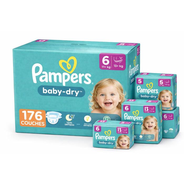 PAMPERS COUCHES BÉBÉ BABY-DRY TAILLE 6, 176 COUCHES (13-18kg ...