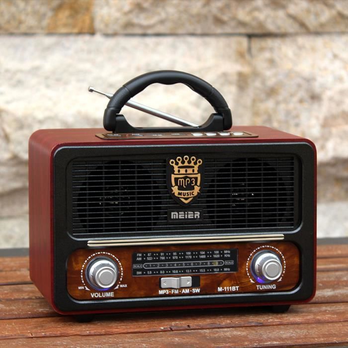 Rouge rétro - Radio rétro sans fil Bluetooth, Portable en bois pour l ...