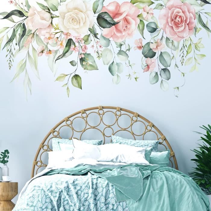 Flowers Leaves Sticker Mural Pelable, Grand Sticker Mural Suspendu En ...