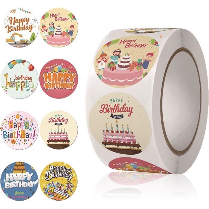 Joyeux Anniversaire Autocollant Rond, 500Pcs Anniversaire Rouleau ...