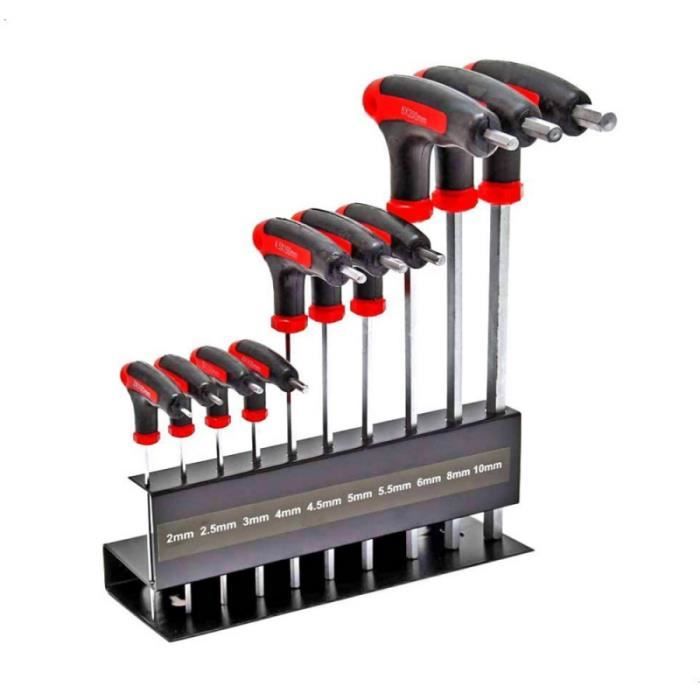 JEU DE 10 CLES ALLEN MALES HEXAGONALES EXTRA LONGUES POIGNEE T SUR ...