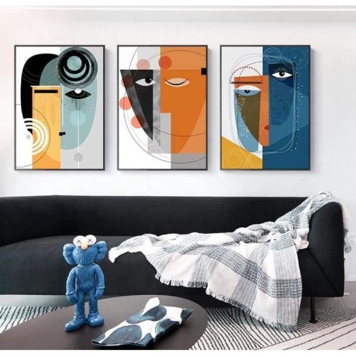 Toile Tableau Peinture Visages GéOméTrique Abstrait Contemporain Murale ...