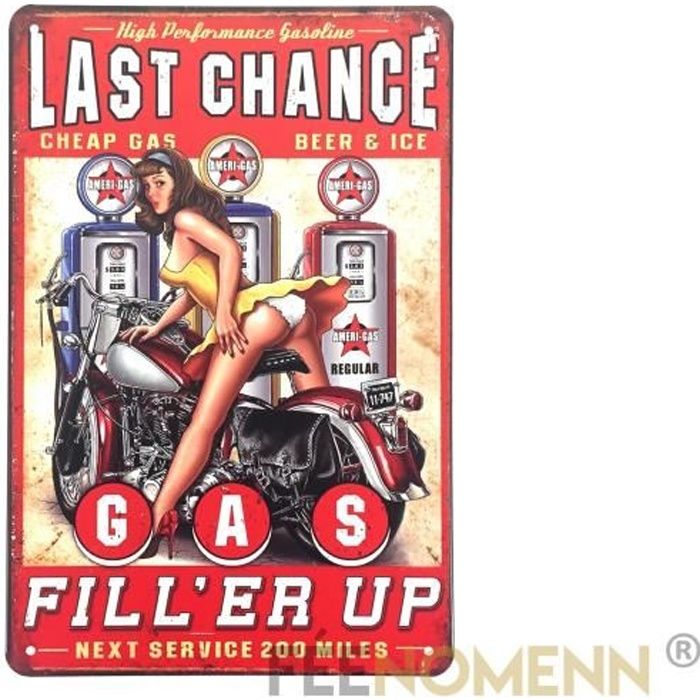 Plaque Métal Déco Vintage Moto Harley Pin Up Station Service Last