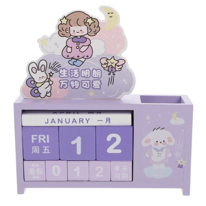 Calendrier de Bureau 1PC Bois Bloc Block Mois Date d'affichage (Violet ...