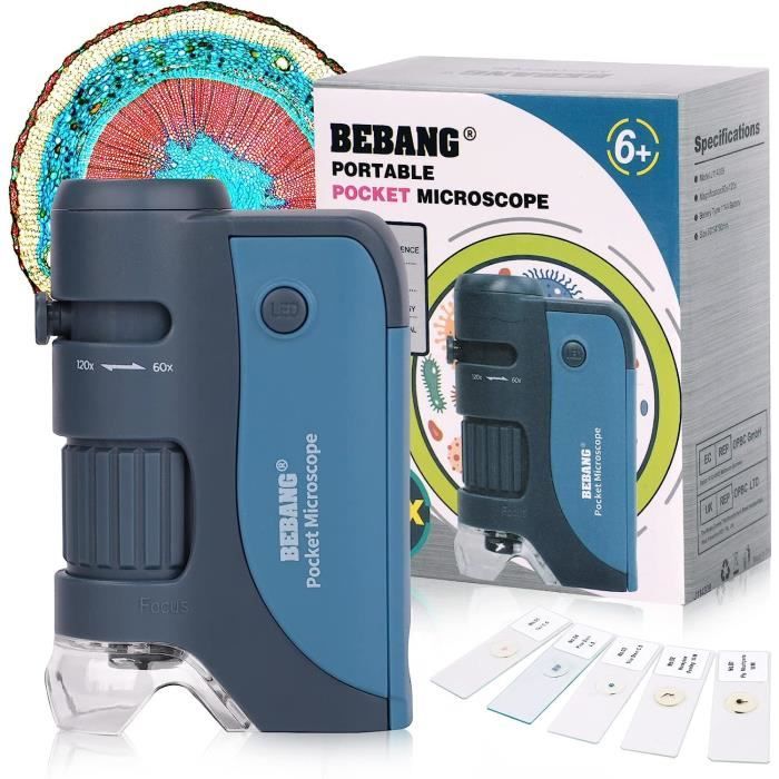 Microscope de Poche 60x-120x - SSS - Zoom éclairé par LED - 5 Lames de ...