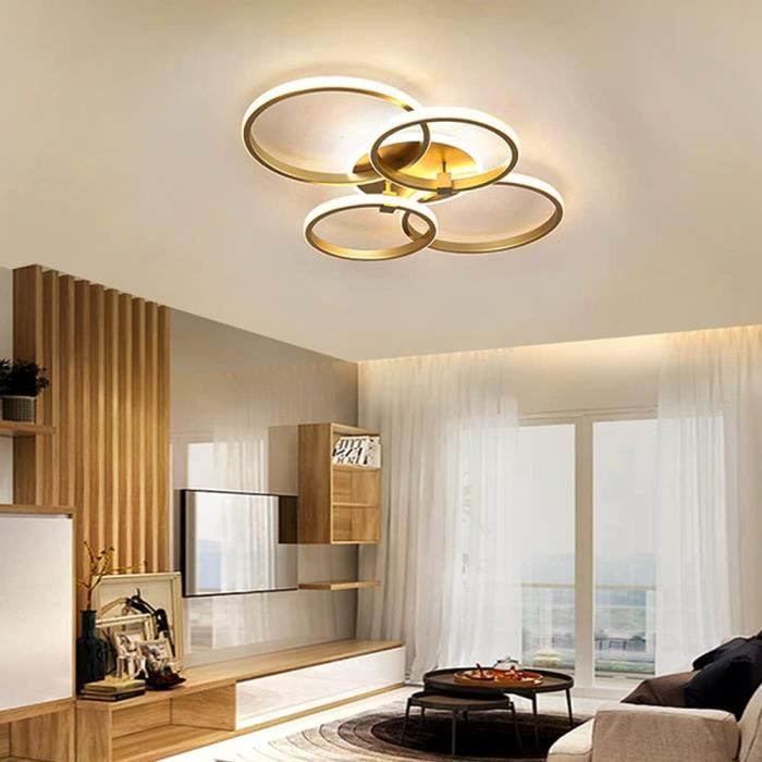 Plafonnier Led Moderne Salon Plafon Light D'Or Anneau Circulaire Lustre ...