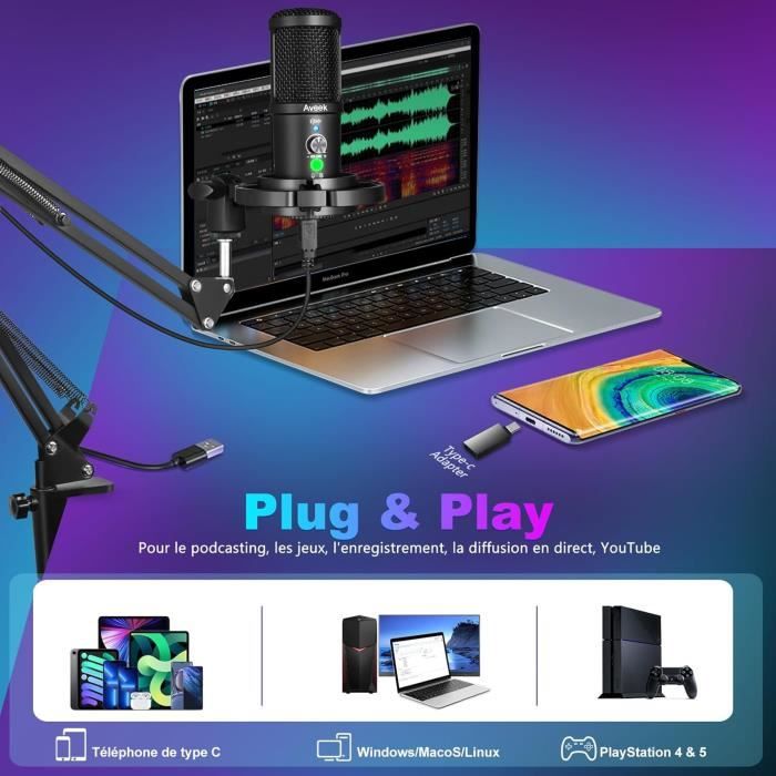 Microphone USB - GENERIC - Aveek Micro Gaming - Condensateur ...