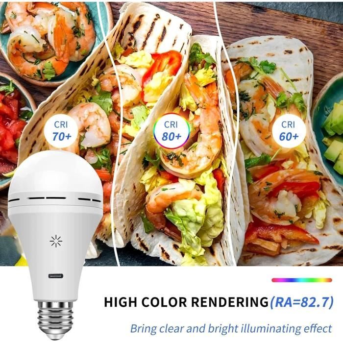 USB C Ampoule Rechargeable Avec Télécommande, 7W LED Ampoules Batterie ...