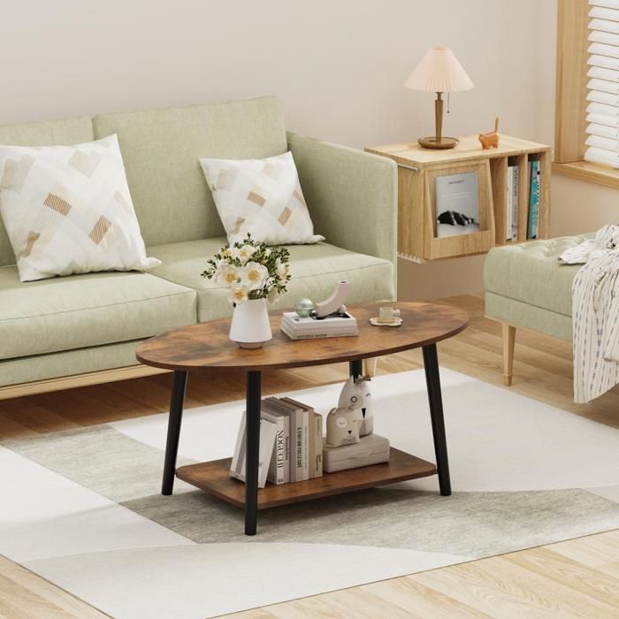 SUPFINE Table Basse Ovale Scandinave - Tables d'appoint en Bois - Table ...