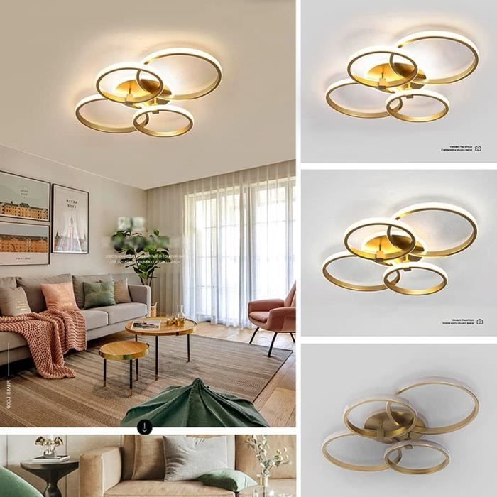 Plafonnier Led Moderne Salon Plafon Light D'Or Anneau Circulaire Lustre ...