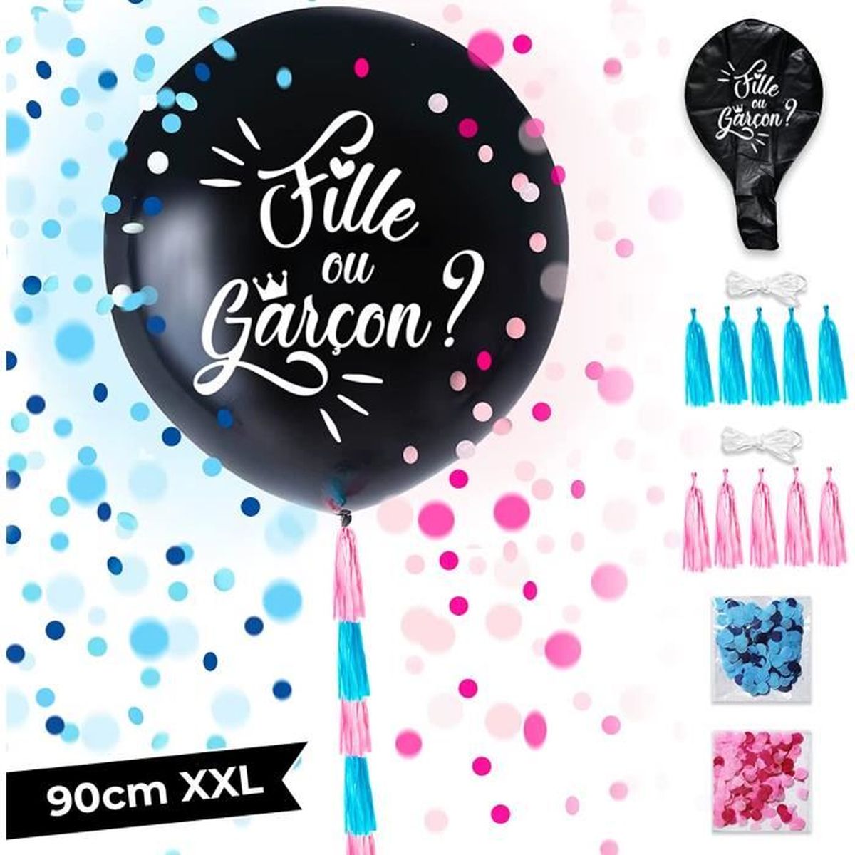 BALLON GENDER REVEAL GÉANT 90 CM FILLE OU GARÇON ? KIT COMPLET BABY ...