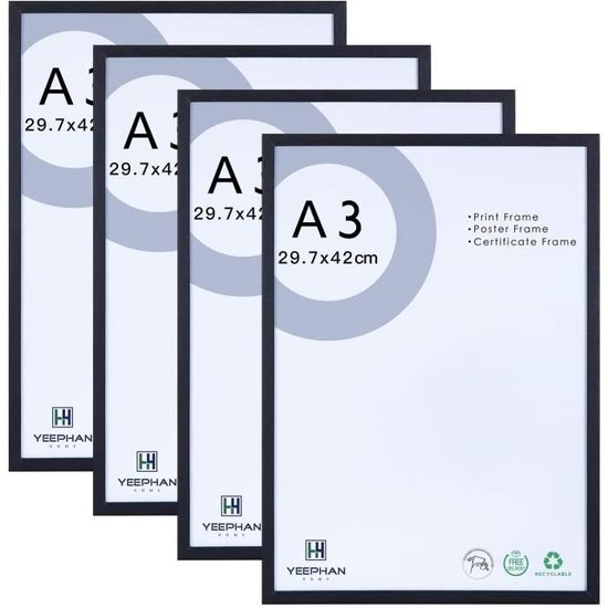 Cadres photo A3 noir.lot de 4 cadres en bois massif de 29.7x42cm avec ...