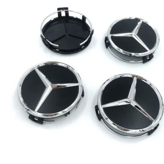 4 Logos Emblème Mercedes Jante Cache Moyeu Centre De Roue Insigne Noir ...