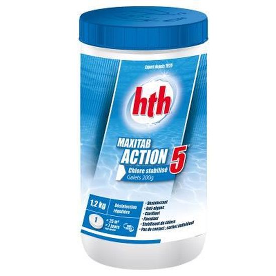 HTH Maxitab Action 5 - Chlore stabilisé multifonction galet 200g - 1,2 ...