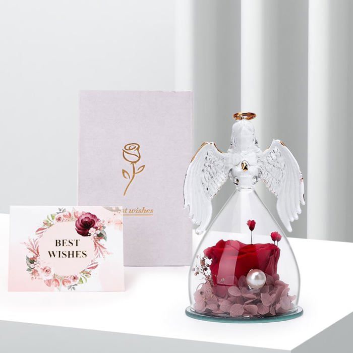Ange Rose Eternelle - Cadeau Femme - Rouge - Statue Ange en Verre ...