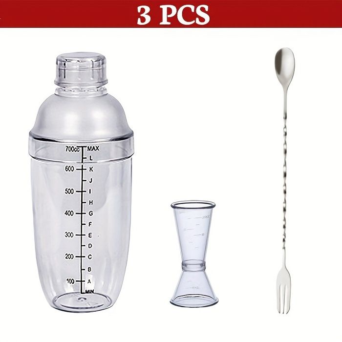 -Ensemble shaker à cocktail 3 pièces avec tasse à mesurer graduée et ...
