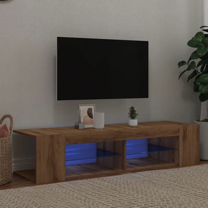 Meuble TV à LED-Banc TV avec lumière LED chêne artisanal bois d ...