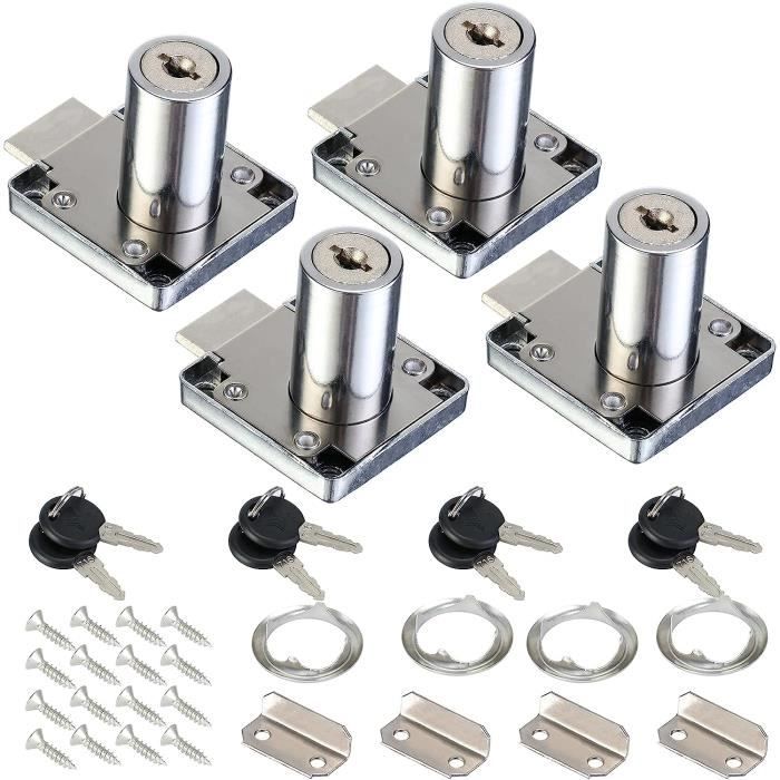 4 Pièces Serrure de Tiroir de Bureau Serrure de Meuble à Cylindre avec Clés Serrure à Came en ...