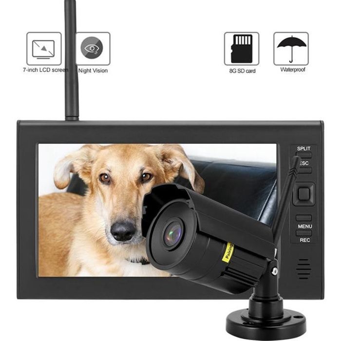 Cikonielf Moniteur de Sécurité sans Fil 4CH 7Inch LCD Caméra Infrarouge ...