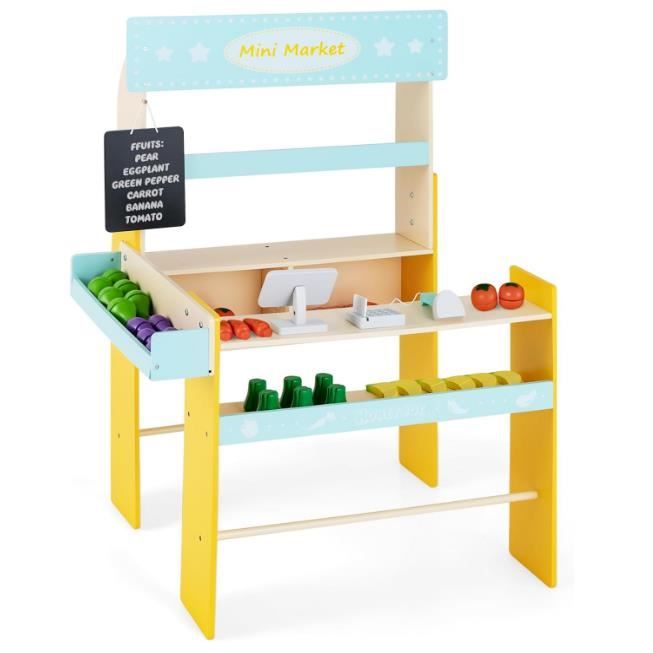 COSTWAY Marchande Enfant 3 Ans+ en Bois - 36 Légumes et Fruits, Machine ...