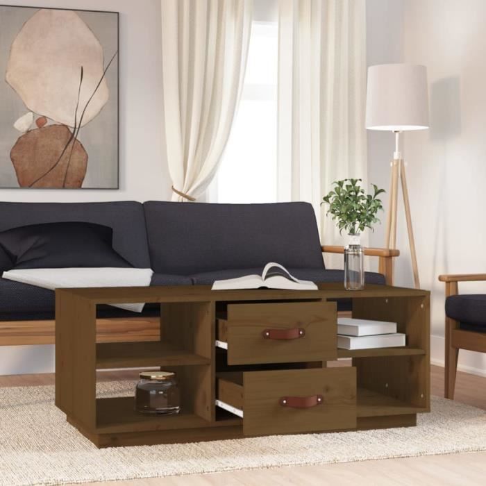 TAM Table basse Marron miel 100x50x41 cm Bois massif de pin A818273 ...