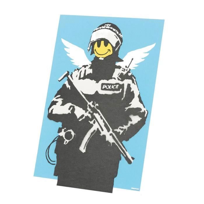 Tableau Décoratif Banksy Angel Cop Flying Copper Police Smiley Ange (30 ...