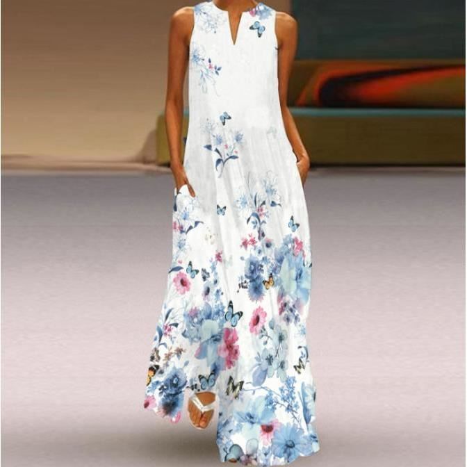 Robe Ete Femme Longue Boheme Style de Plage Chic Robe d'été élégante ...