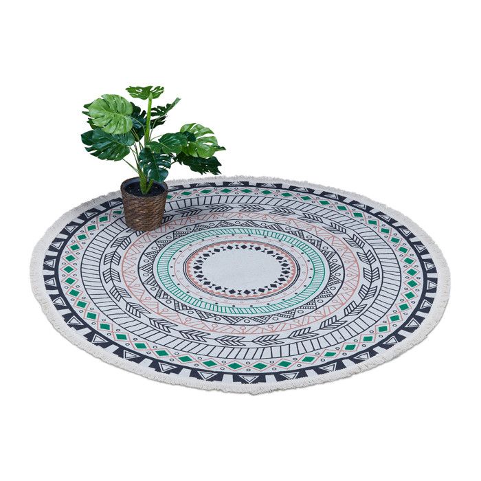 Relaxdays Tapis rond motif mandala, tapis coton avec franges ...
