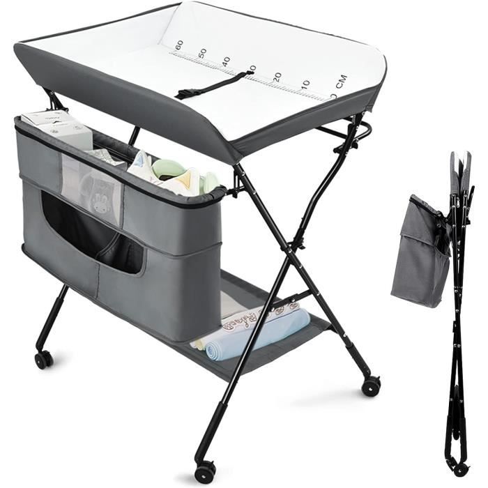 GOPLUS Table à Langer à Roulettes Pliable et Portable pour Nouveau-Nés ...
