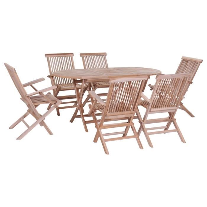Meuble de salle à manger pliant 7 pcs Teck massif | Brun - Meubles ...