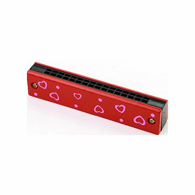 Instrument de musique jouet,Red Heart--Harmonica en bois à 16 trous ...