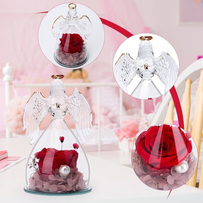 Ange Rose Eternelle - Cadeau Femme - Rouge - Statue Ange en Verre ...