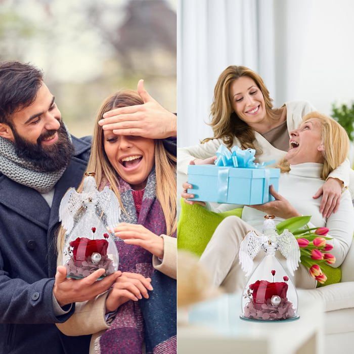 Ange Rose Eternelle - Cadeau Femme - Rouge - Statue Ange en Verre ...