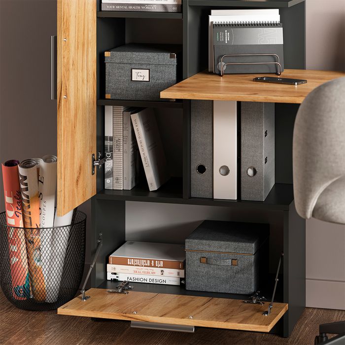 Bureau Tomy, 150x59cm Lot de 4, Anthracite/Chêne de force doré, Vicco ...