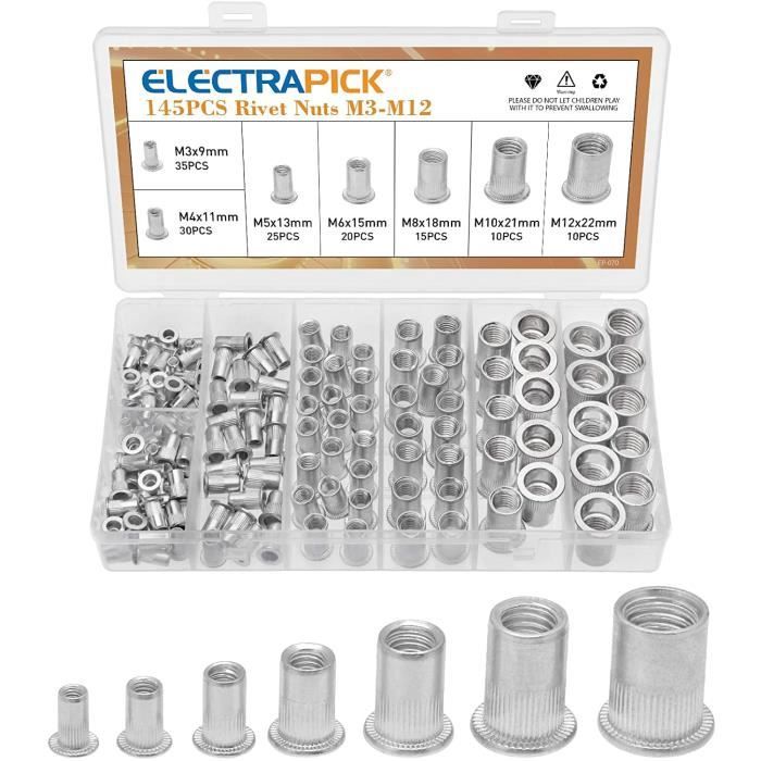 145pcs Écrous Aveugles Écrou de Rivet en aluminium Insert Fileté Écrou ...