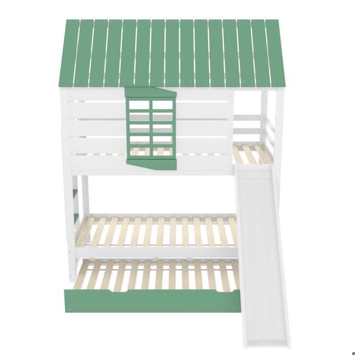 Lit cabane enfant 90x200 cm, avec toboggan et lit gigogne, lit ...