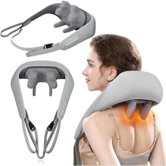 Masseur pour le cou, le dos, les épaules et la nuque avec chaleur, masseur 5D rechargeable pour ...