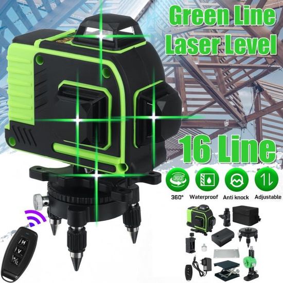 Niveau Laser 4D 16 Lignes Automatique 360° avec Télécommande + Support Mural - Cdiscount Bricolage